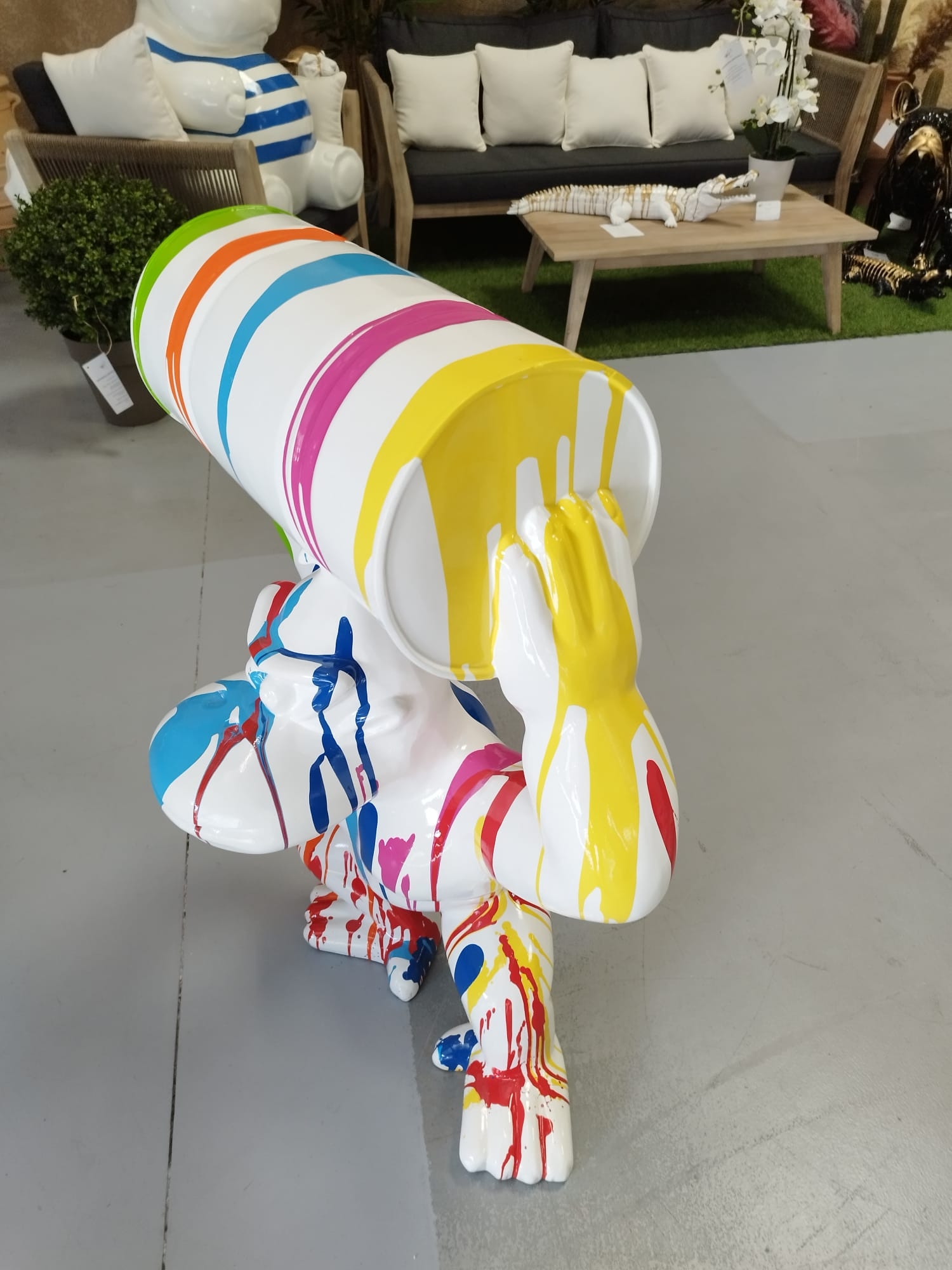 STATUE DONKEY EN RESINE AVEC BIDON 95 CM - 429,00